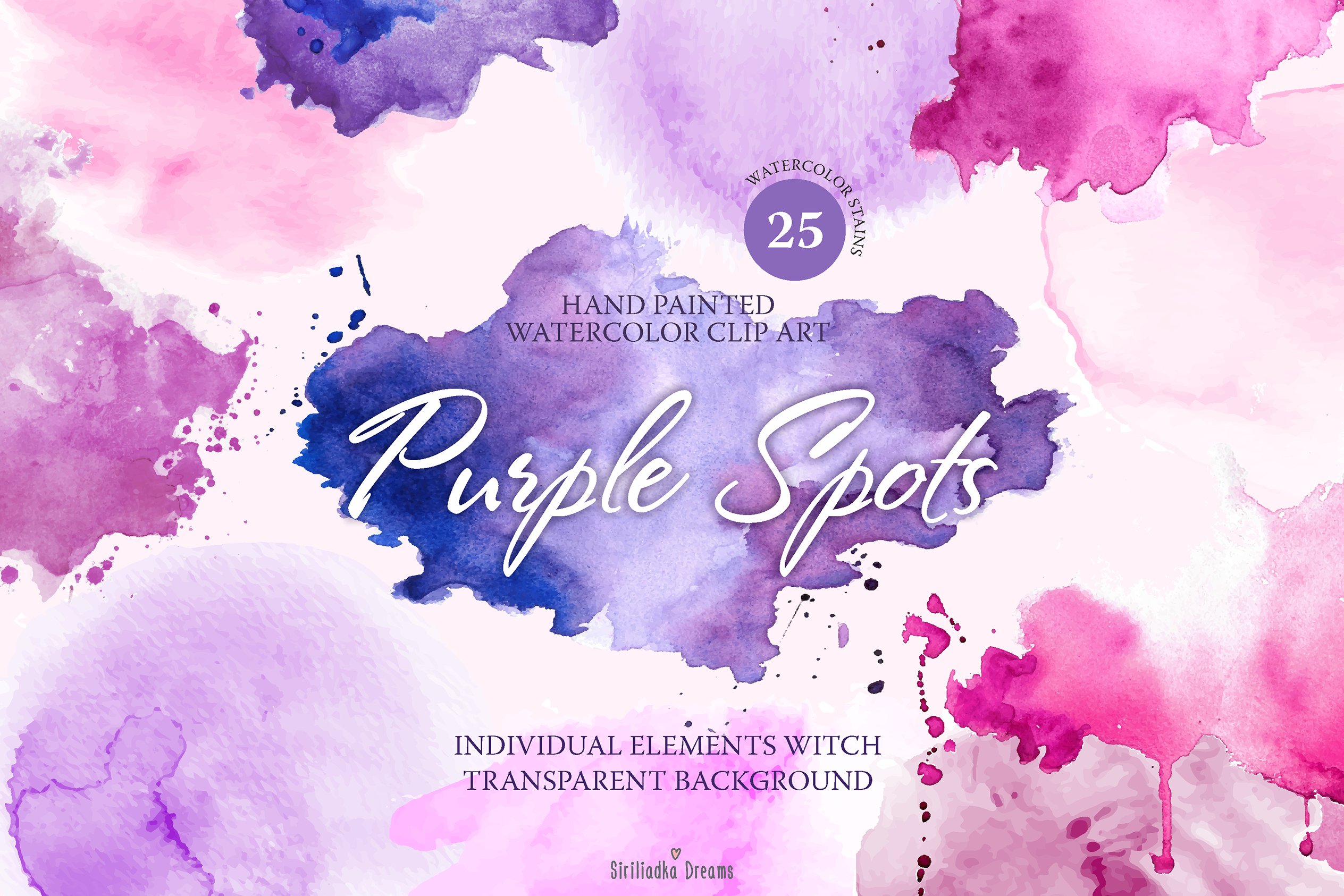 Watercolor stains clipart - Purple, pink spots (1099230)