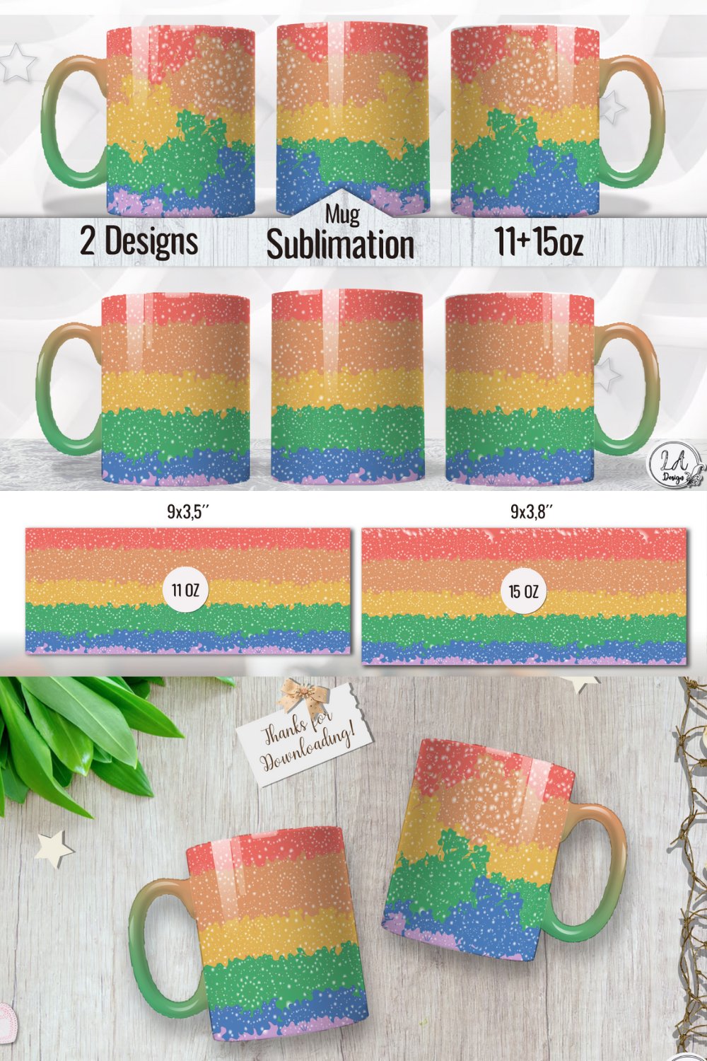 Rainbow Mug Wrap Designs | Glitter Stripes Mug Sublimation