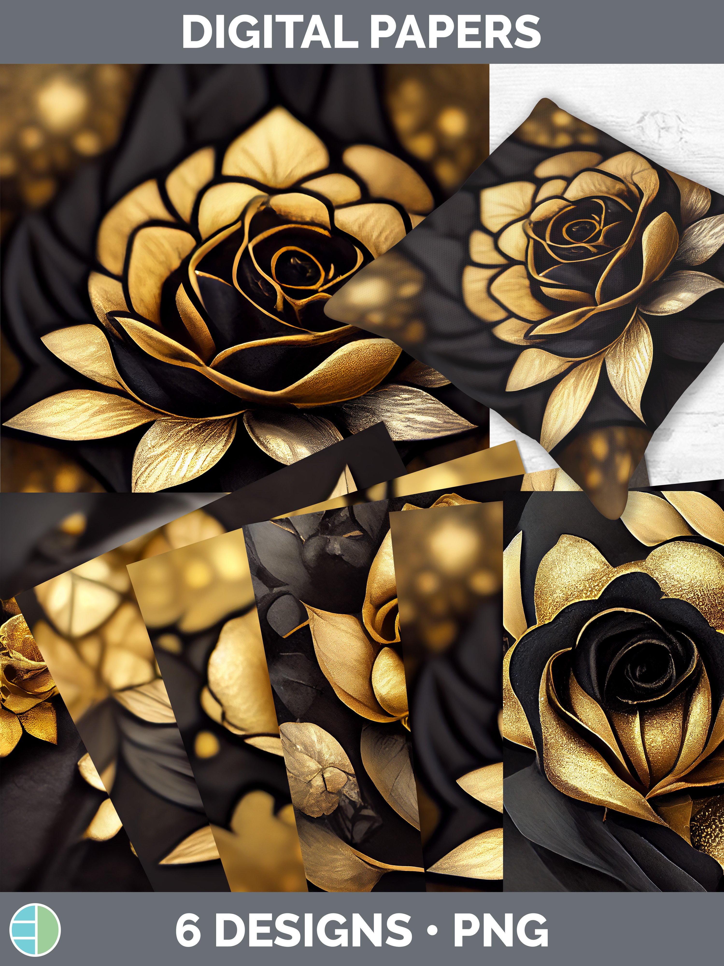 Black and Gold Rose Backgrounds | Digital Scrapbook Papers