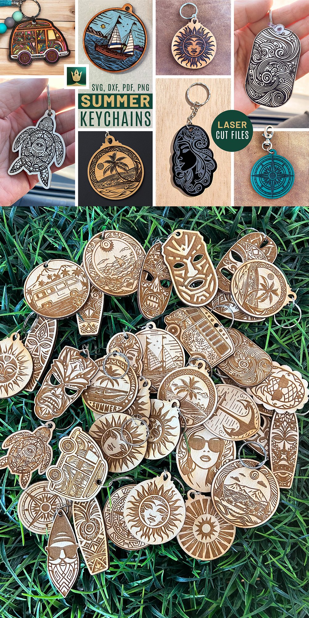 Summer Keychains Bundle | SVG Laser Cut Files | Keychain SVG