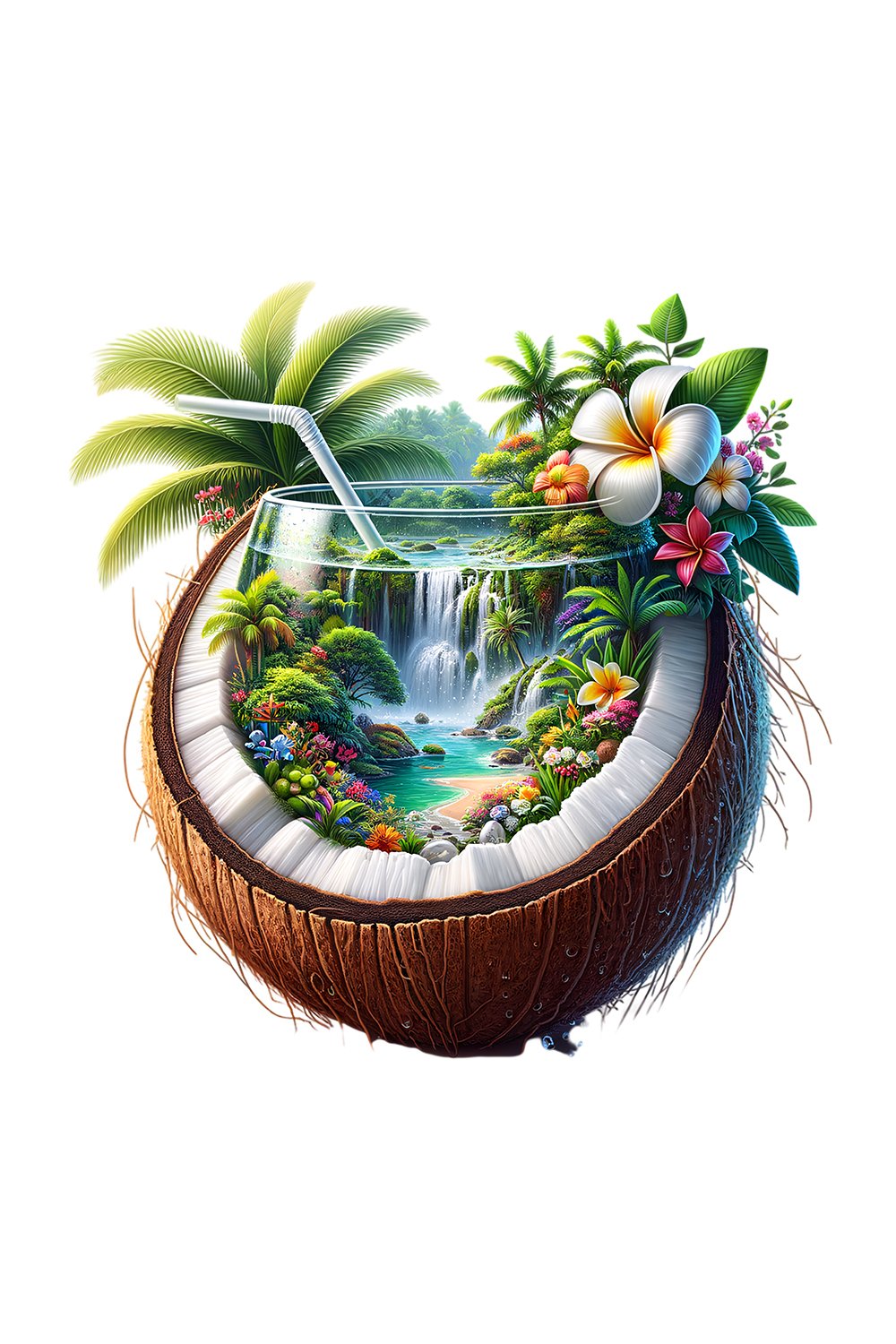 Tropical Coconut Cocktail Clipart Sublimation (3772446)