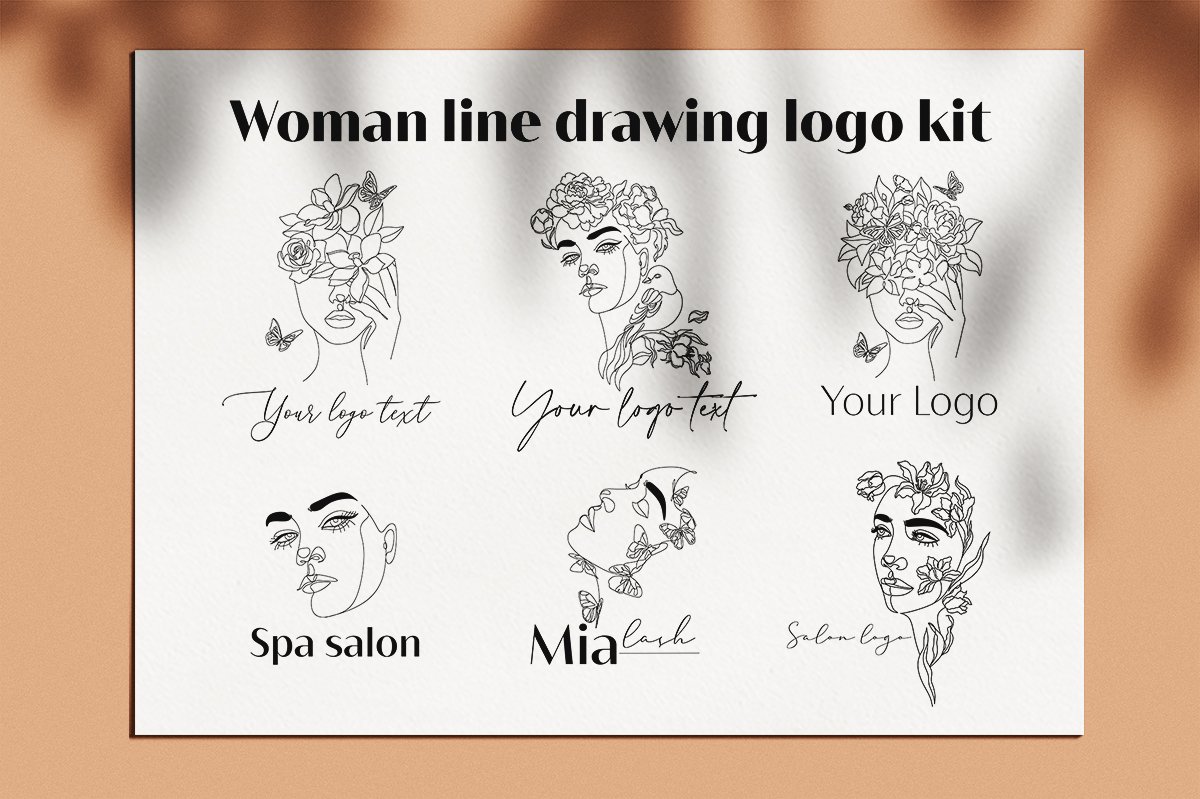 Woman line drawing logo kit