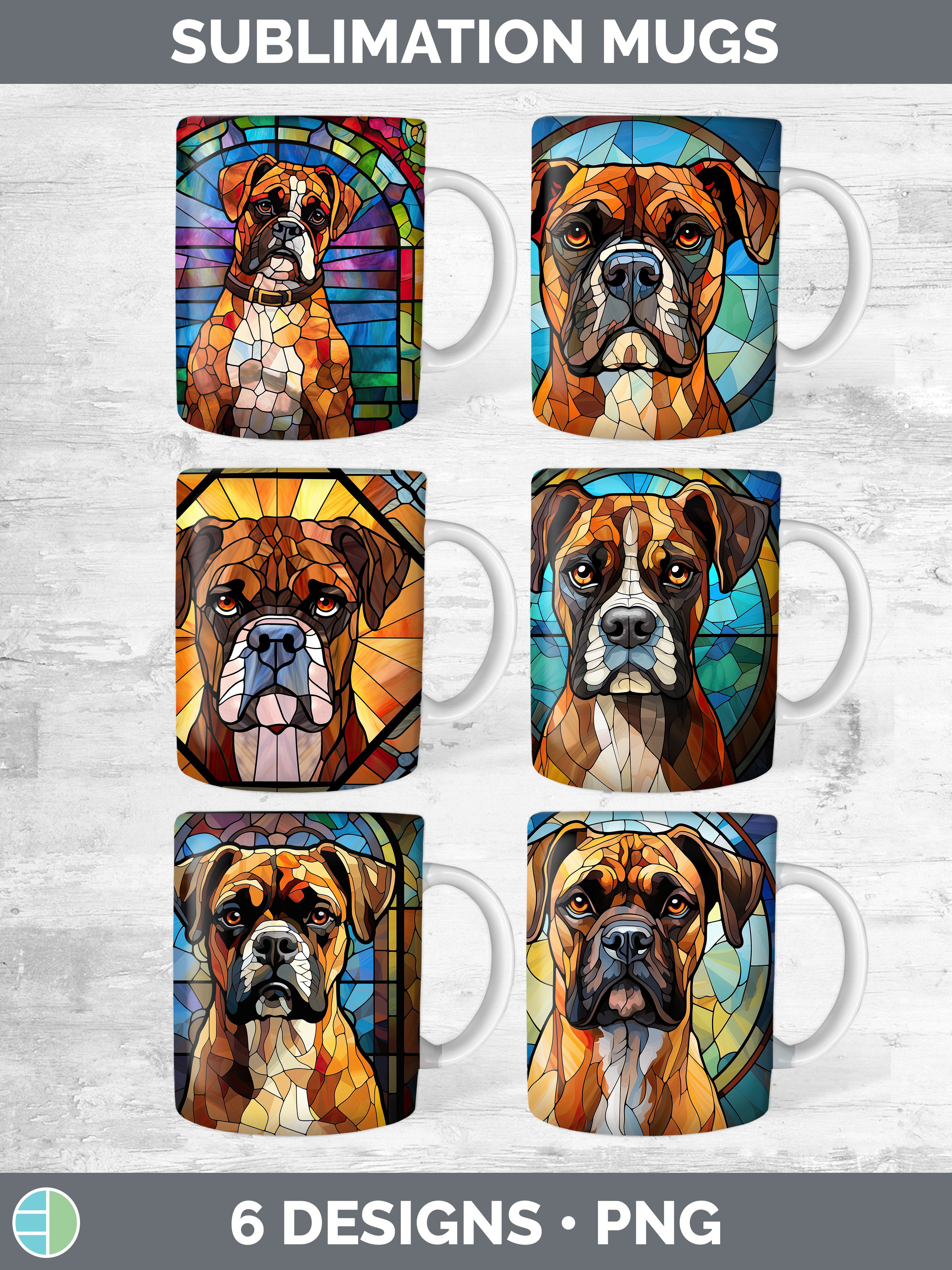 Stained Glass Boxer Dog Mug Wrap | Sublimation Coffee Cup De