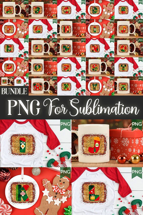 Christmas alphabet letter PNG designs for sublimation
