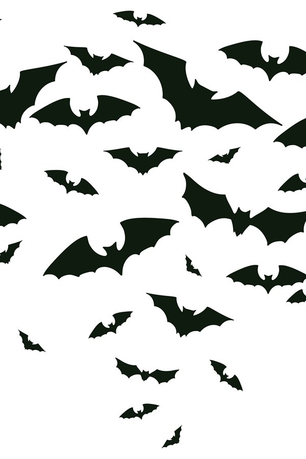 Halloween flying bats. Spooky bats flock, creepy horror vamp