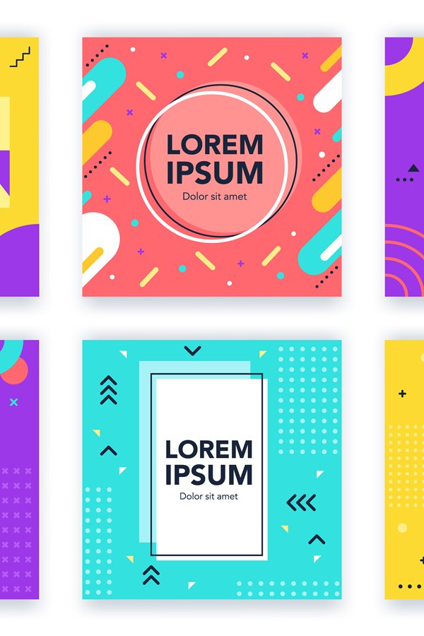 90s graphic abstract frames. Memphis vintage square template