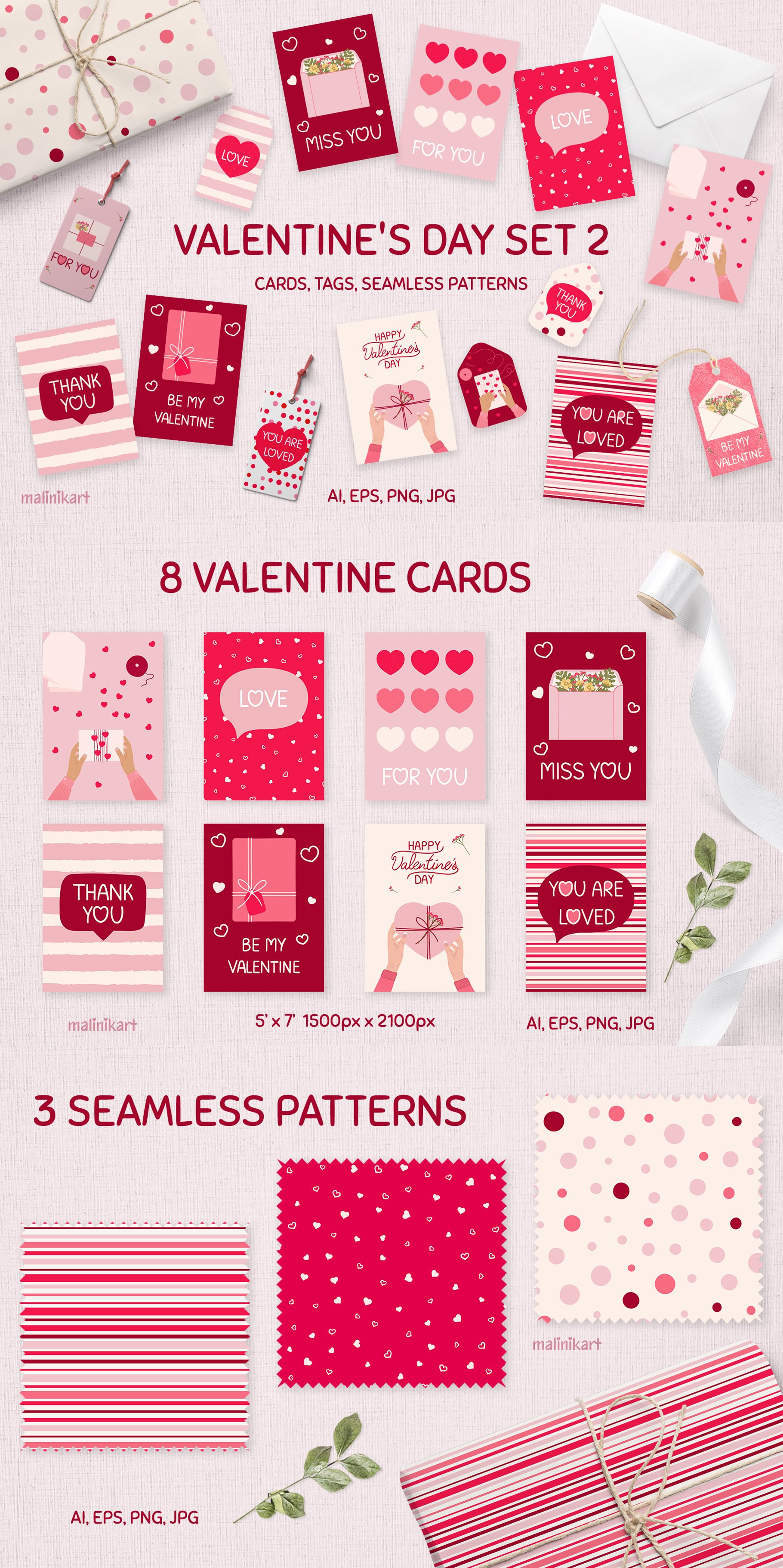 Happy Valentine cards and tags set 2