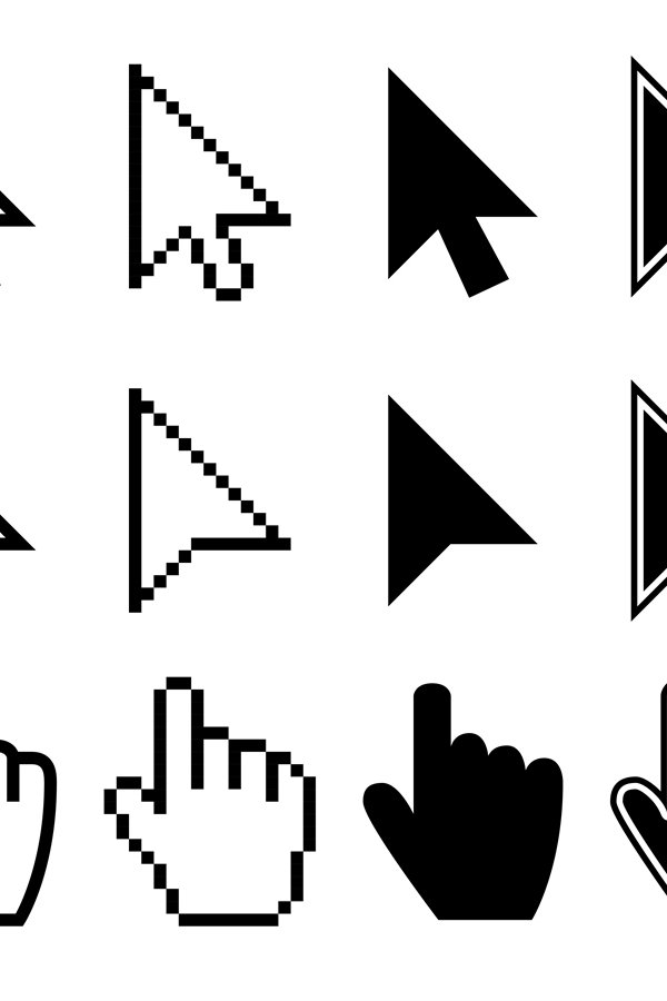 Clicking mouse cursors, computer finger pointers vector set