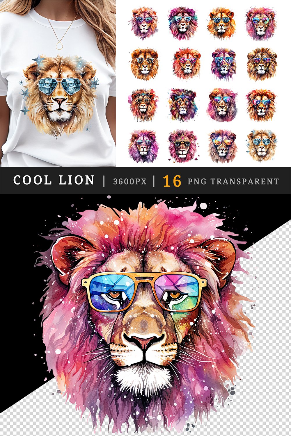 Cool lion printable sublimation designs clipart bundle png