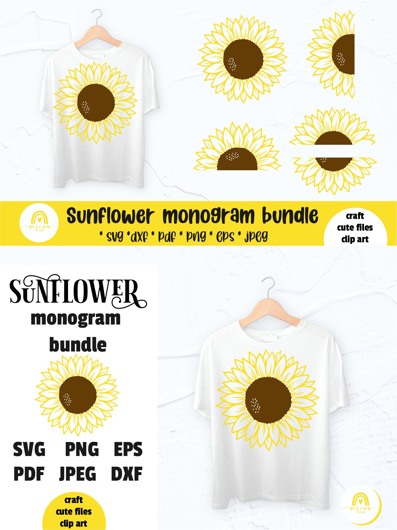 Sunflower bundle SVG. Sunflower Monogram Frame