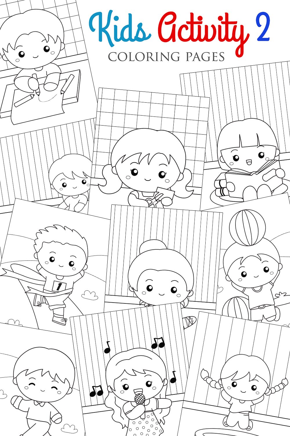 Daily Kids Activity School Music Sport Cartoon Coloring Set