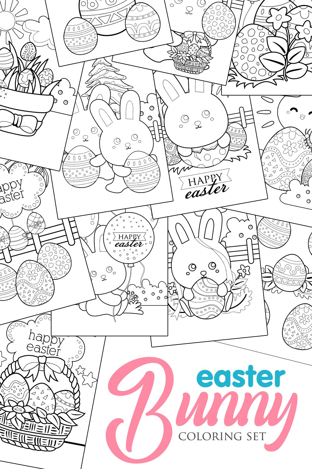 Happy Easter Egg Bunny Rabbit Coloring Kids and Adult
