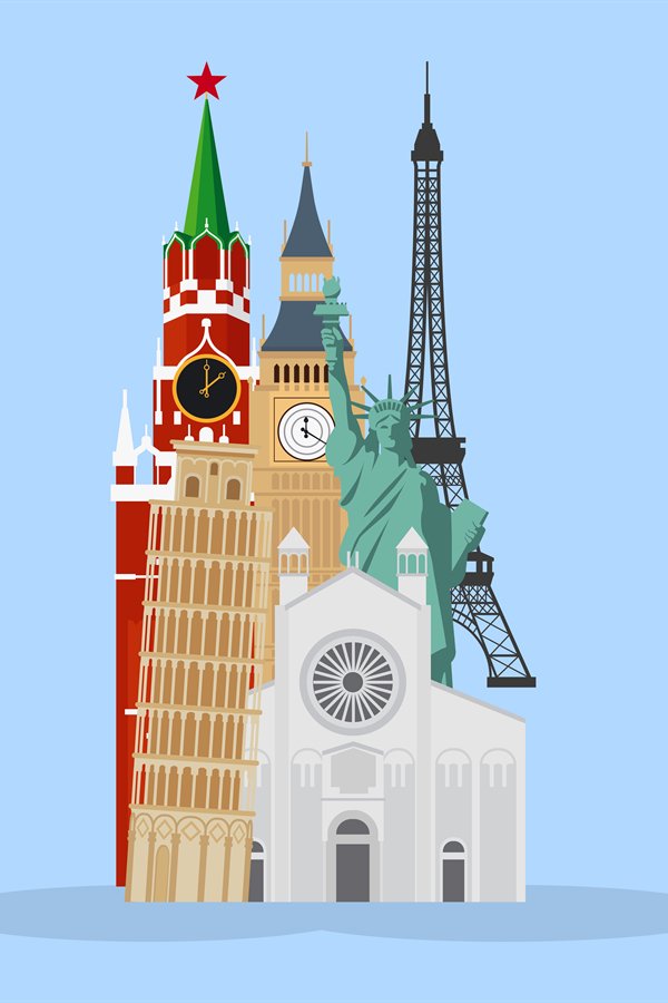 Landmarks cartoon illustration