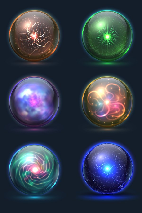Magical crystal orbs. Glowing magic balls, mysterious parano