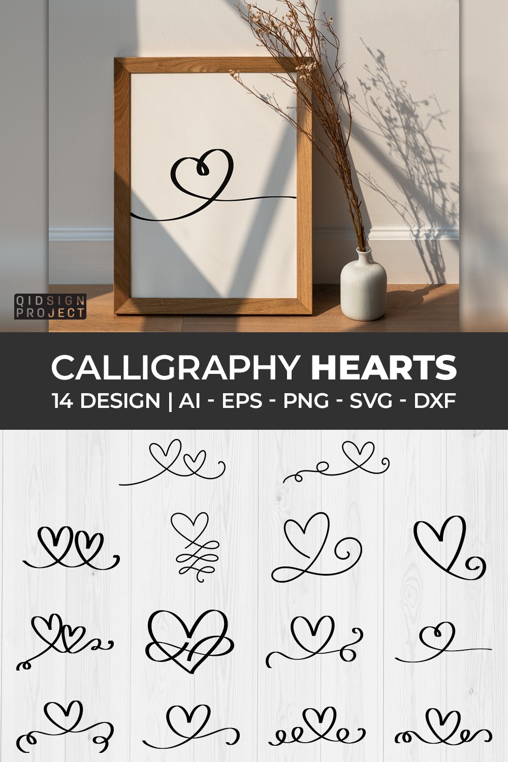 14 Calligraphy Hearts, Hand Drawn Heart Svg, Decorative Svg