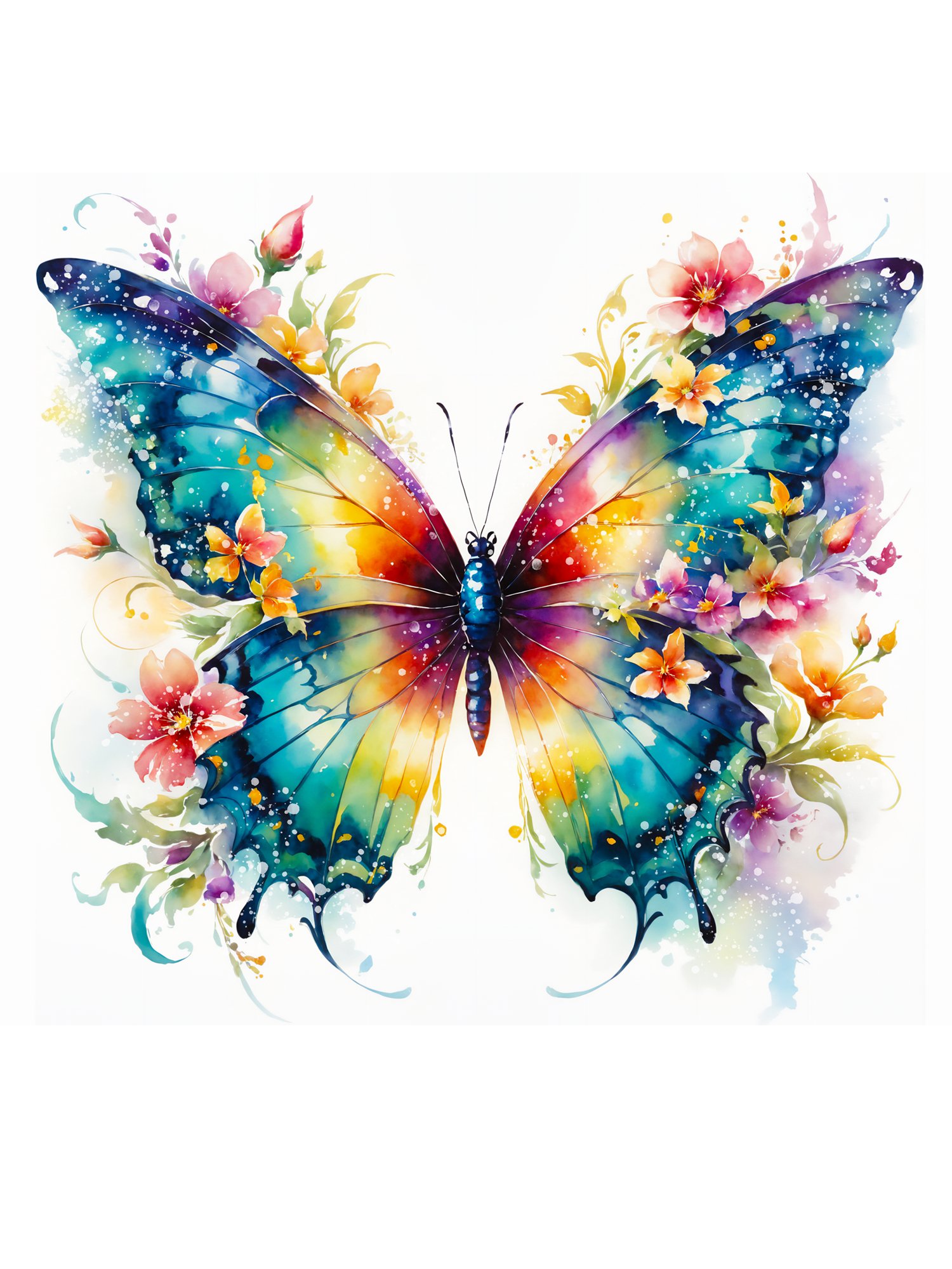 Butterfly Drawing Aesthetic Colorful Watercolor Illustration