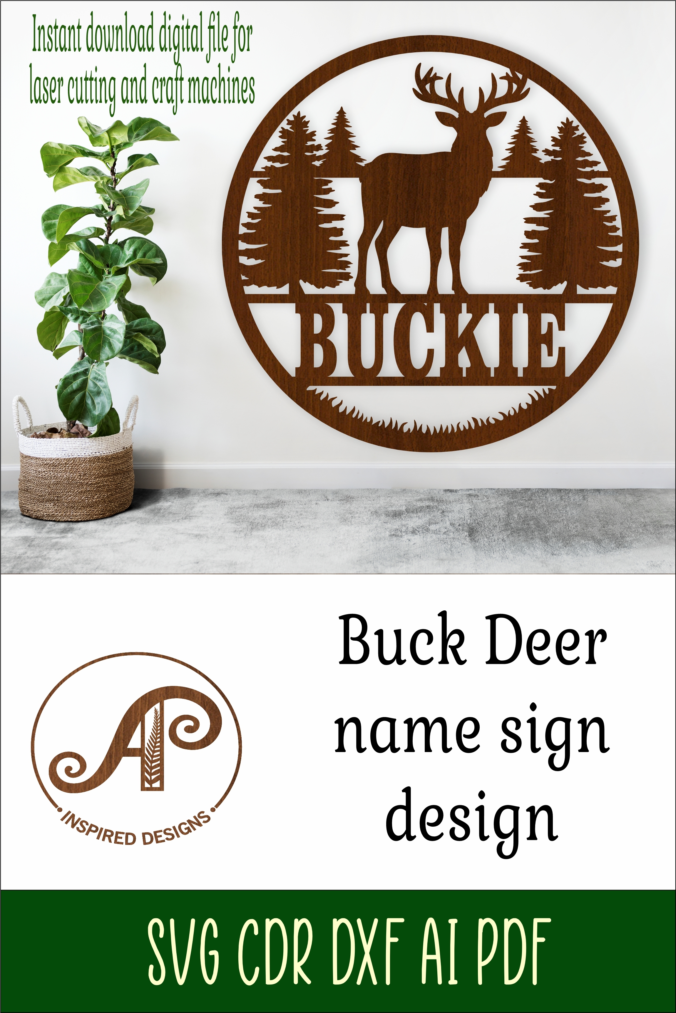 Buck deer name wall art sign, SVG file