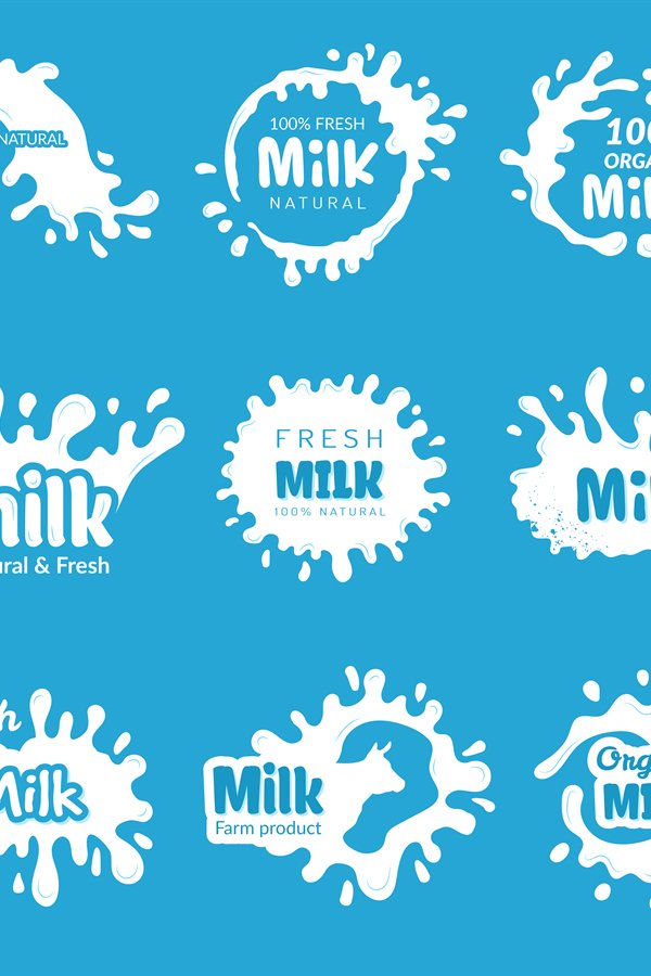 Milk logo. Cheese lecho or yoghurt splashes fresh farm dairy