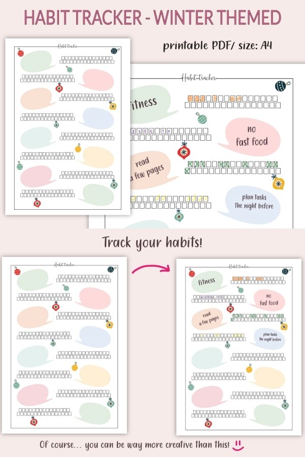 Habit tracker printable - winter themed habit tracker PDF