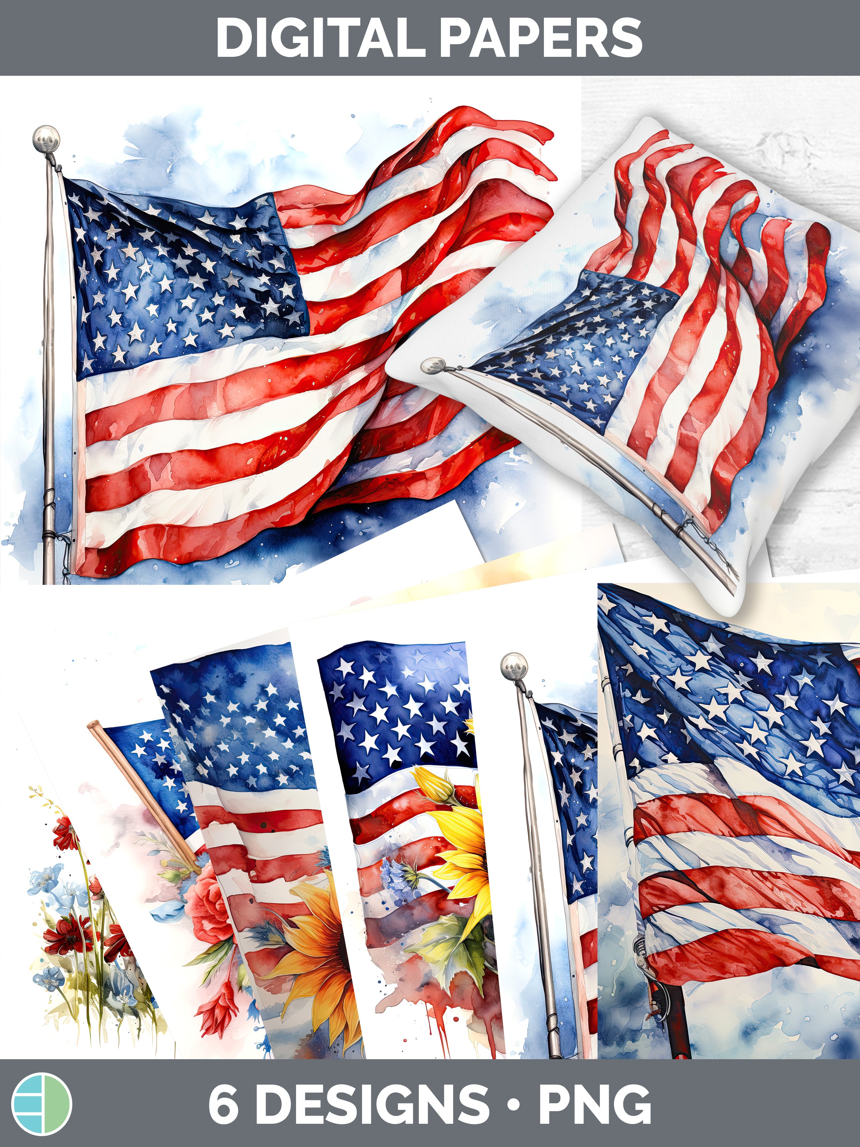 Pretty USA Flag Paper Backgrounds | Bundle Digital Scrapbook