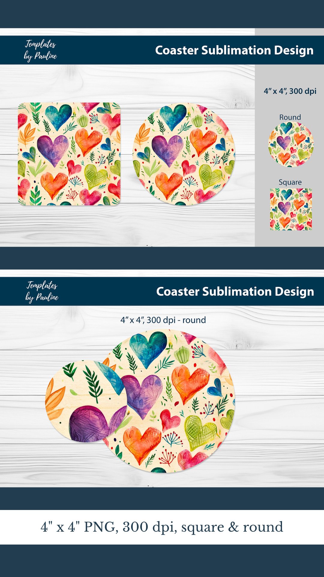 Orange Purple Heart Round Coaster Sublimation Design