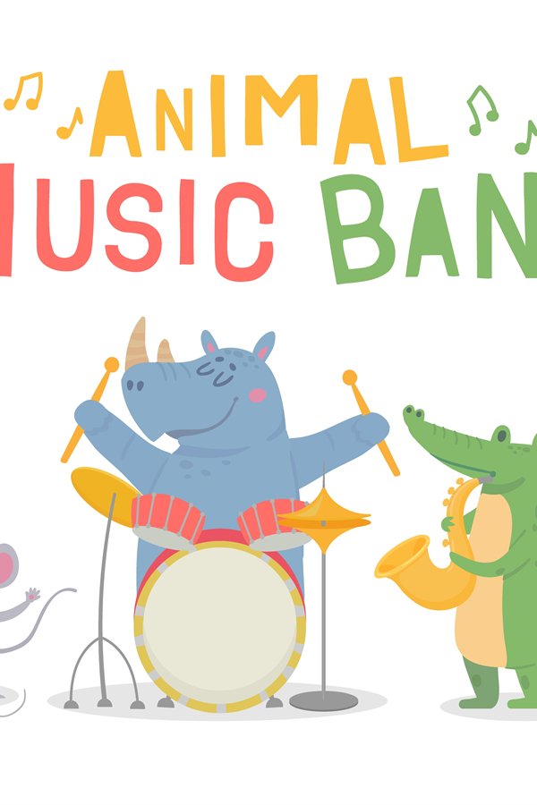 Animal musicians characters. Funny animals play musical inst