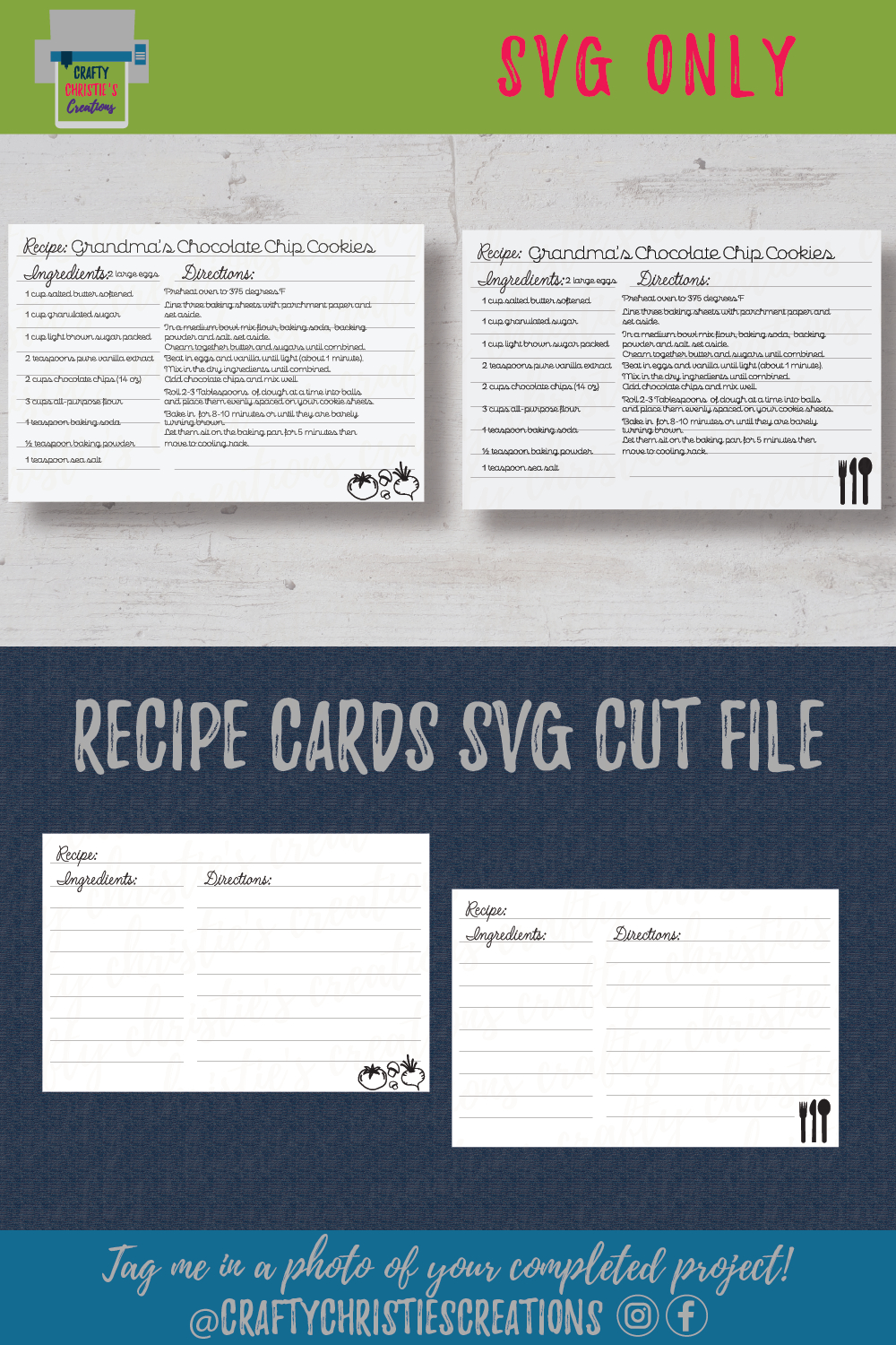 Minimalist Print and Cut Recipe Cards for Cricut Silhouette