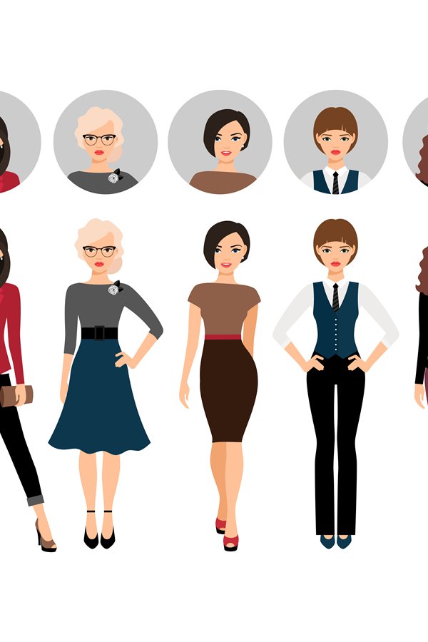 Young woman in different style clothes
