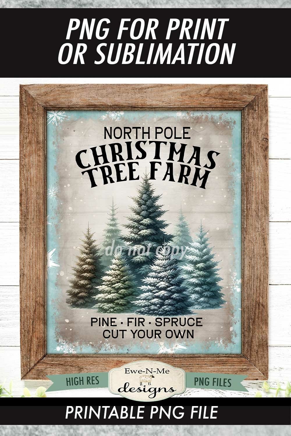 North Pole Tree Farm Sublimation Design | Vintage Sign PNG