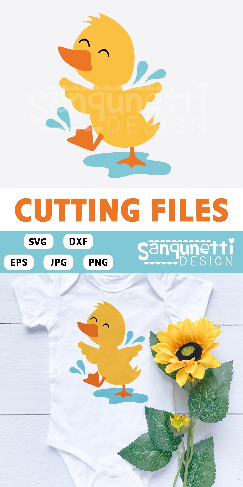 Duck Splashing in Puddle SVG, Cute spring duck png