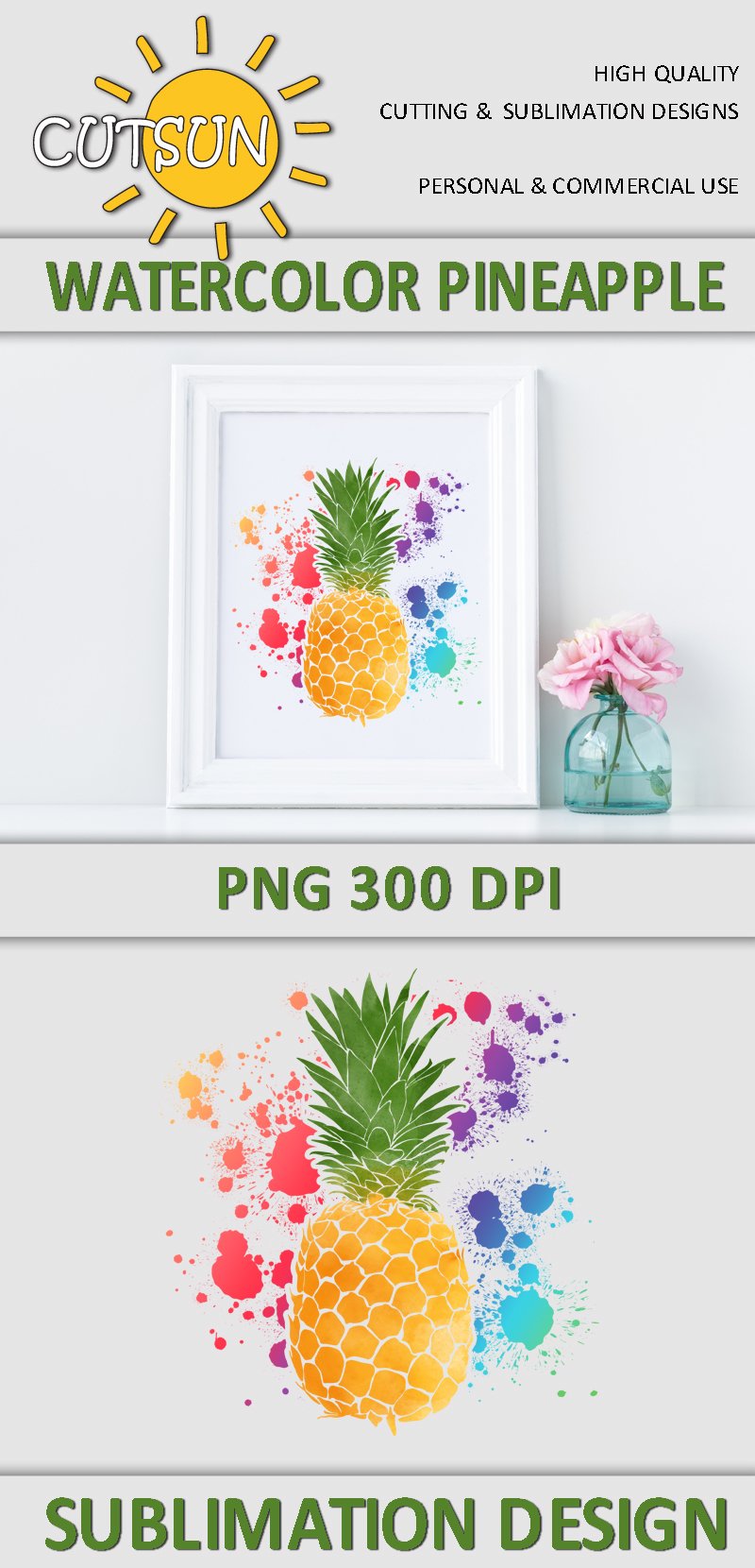 Pineapple Sublimation Watercolor PNG (1366145)