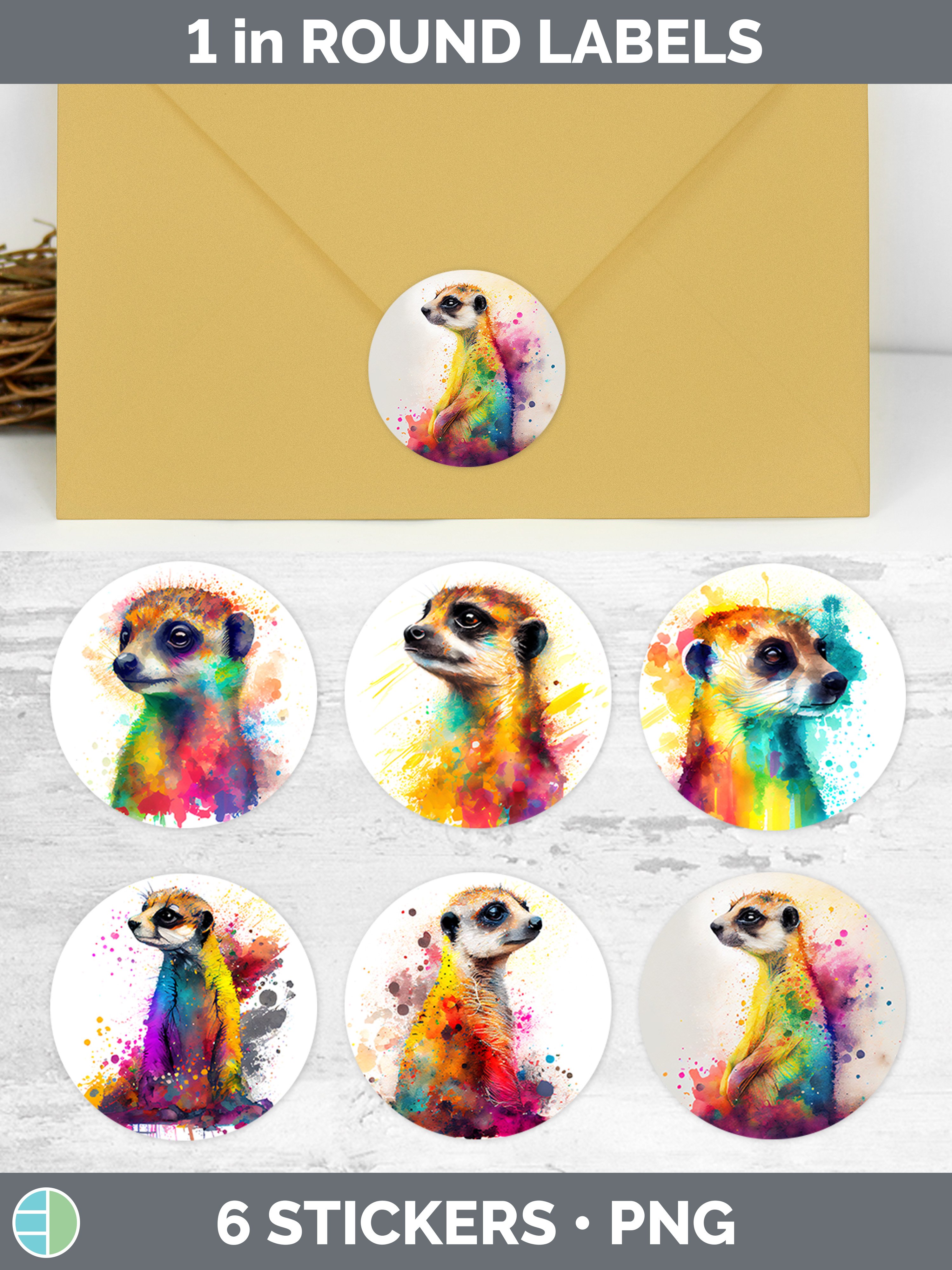 Rainbow Meerkat Stickers | Round Labels Designs Bundle