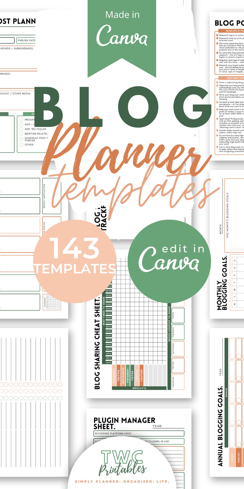 Blog planner canva templates