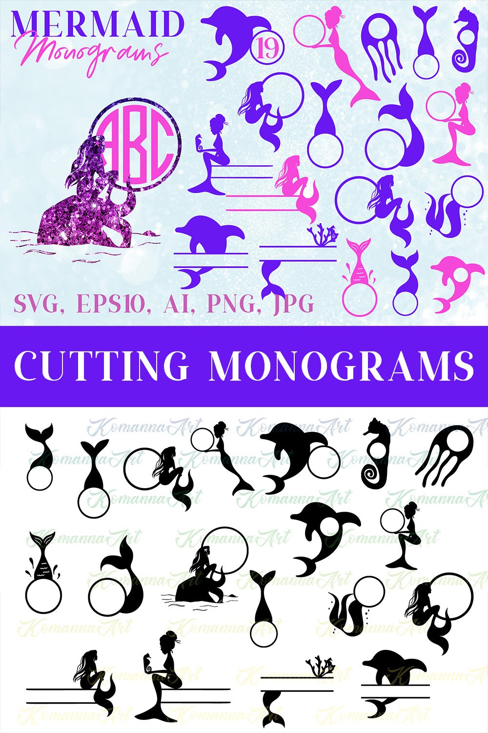 Mermaid tail SVG bundle | Mermaid Split Circle monograms SVG