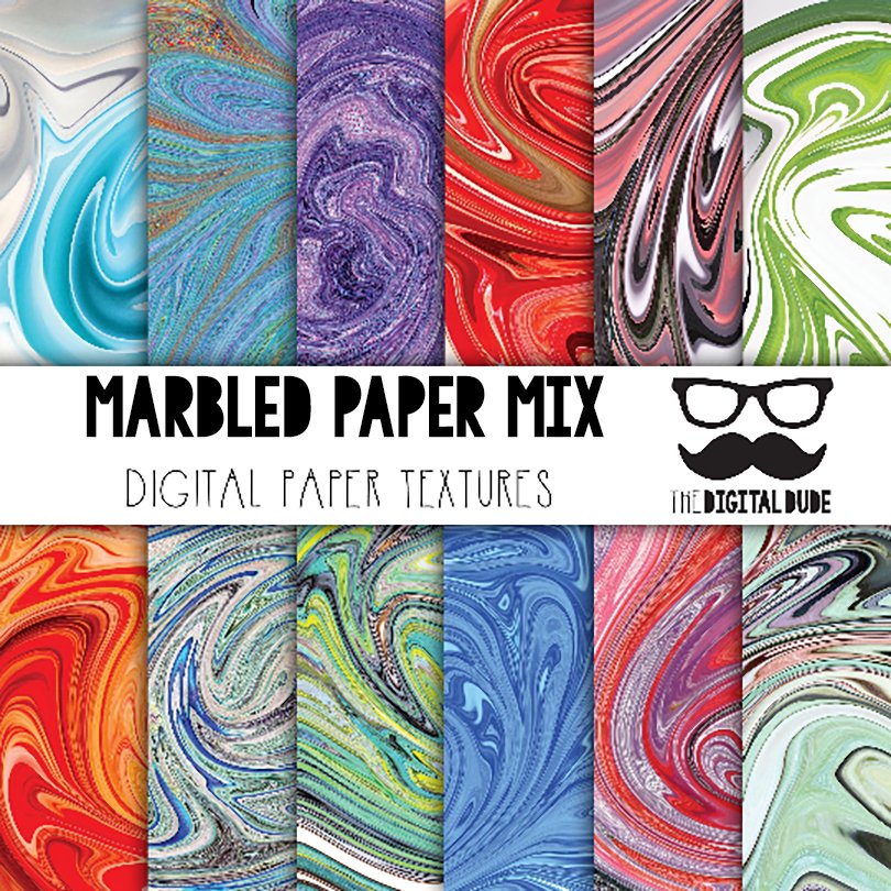 Marbled Paper Mix - Digital Paper Set of 12 Images