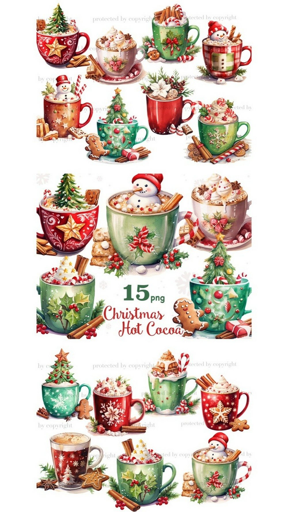 Christmas Hot Cocoa PNG | Christmas Coffee Clipart Set