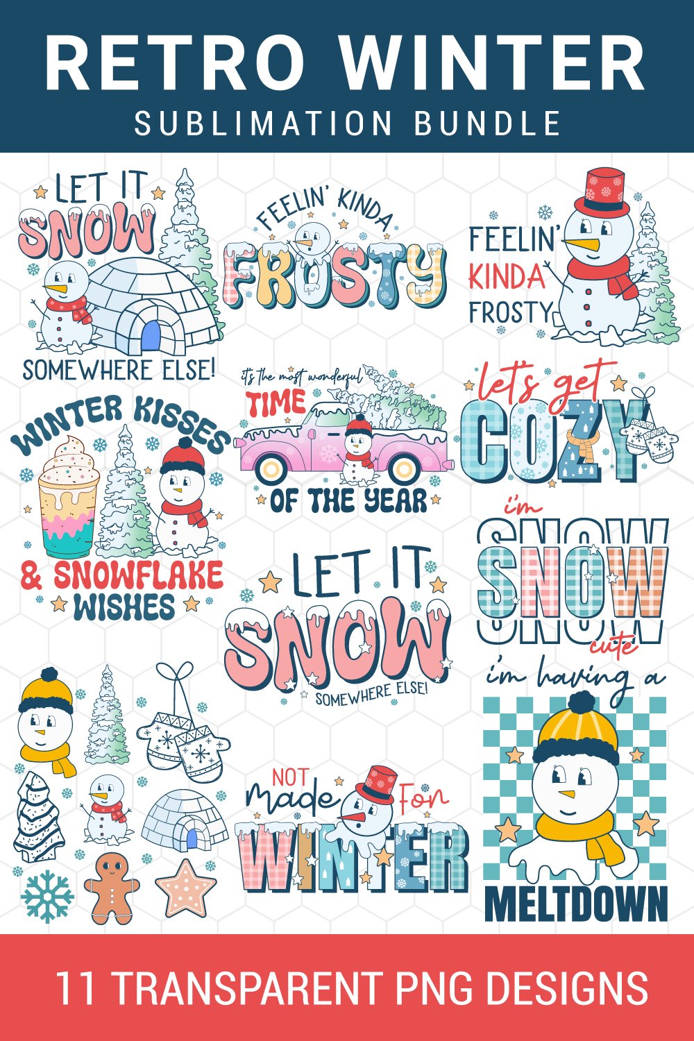 Retro Winter Sublimation Bundle,Christmas Sublimation design