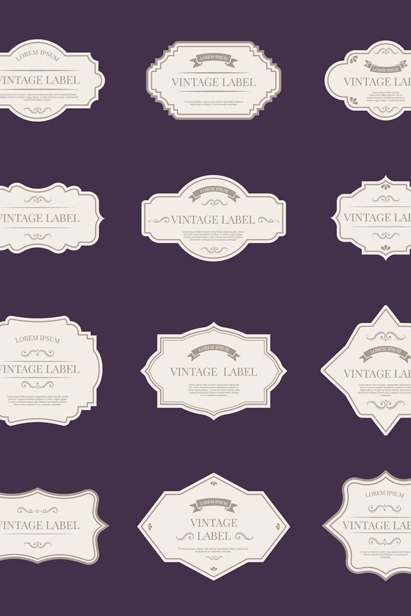 Retro elegant labels. Vintage ornamental shapes, royal label