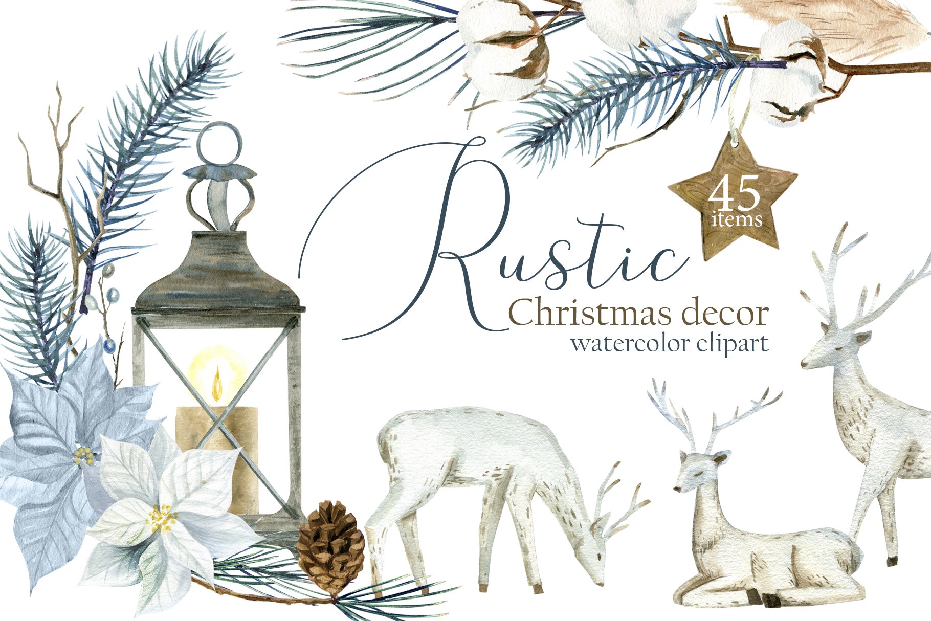 Watercolor Rustic Christmas Clipart (1013329)