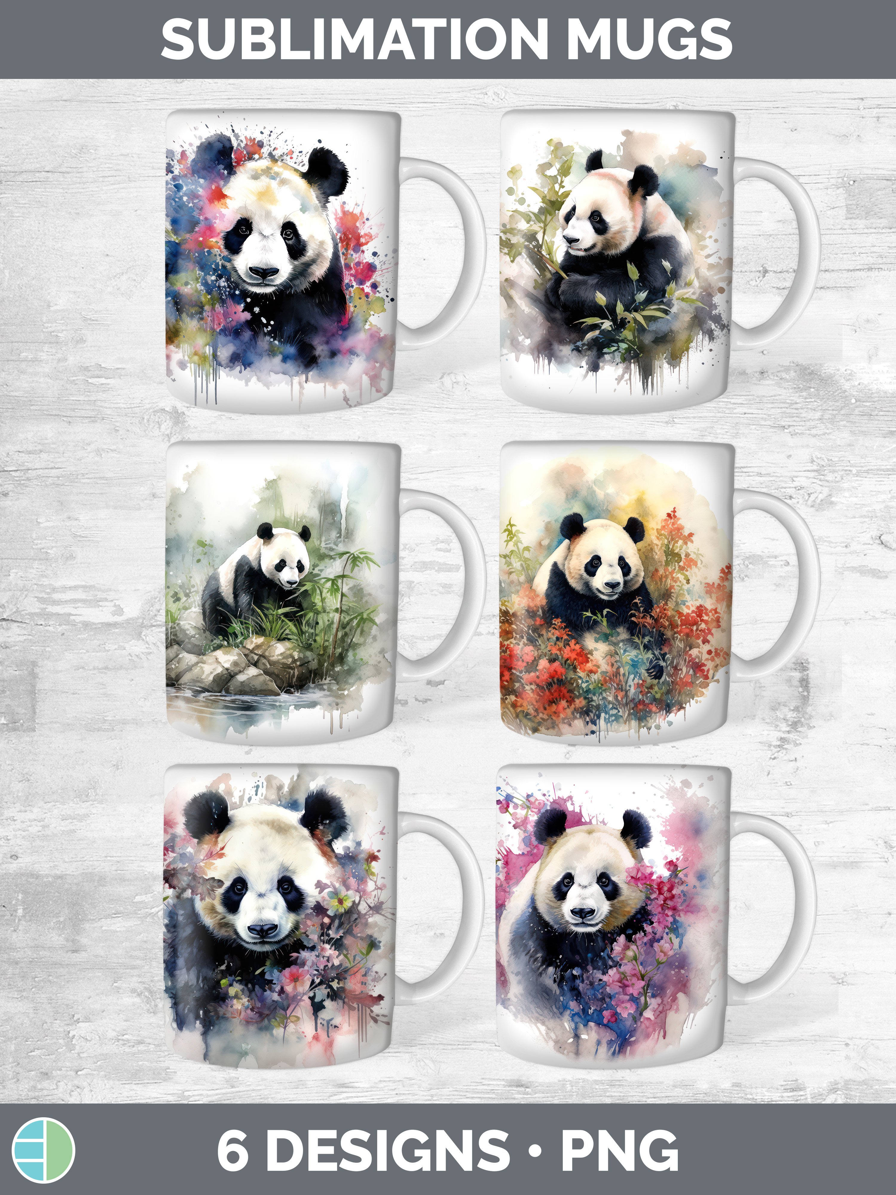 Japanese Watercolor Panda Bear Mug Wrap | Sublimation Coffee