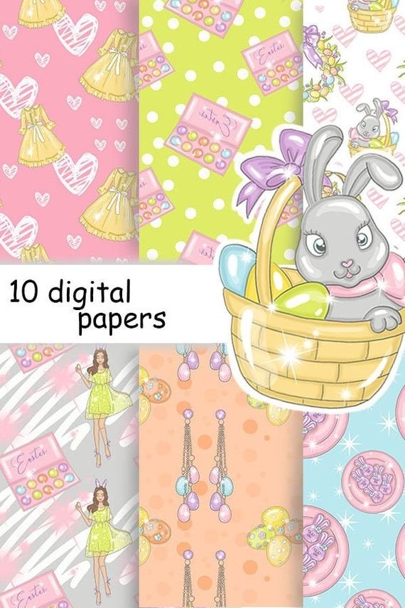 Easter PATTERN Cute Bunny Eggs Bunnies Rabbits Paper - JPEG