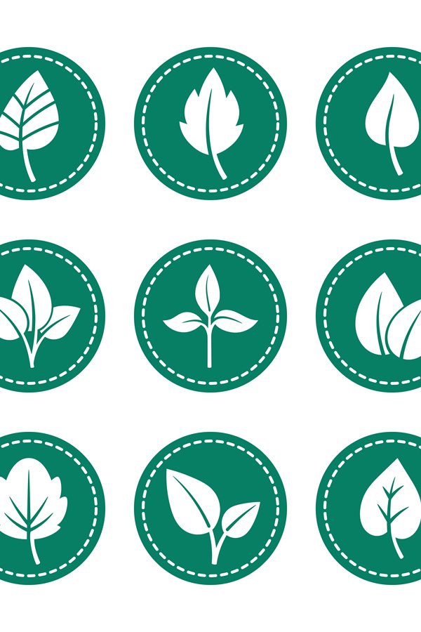 Green leaf round icons set