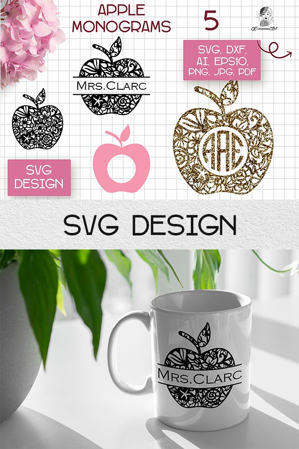 Apple Monogram Bundle / Circle and split monogram SVG / Teac