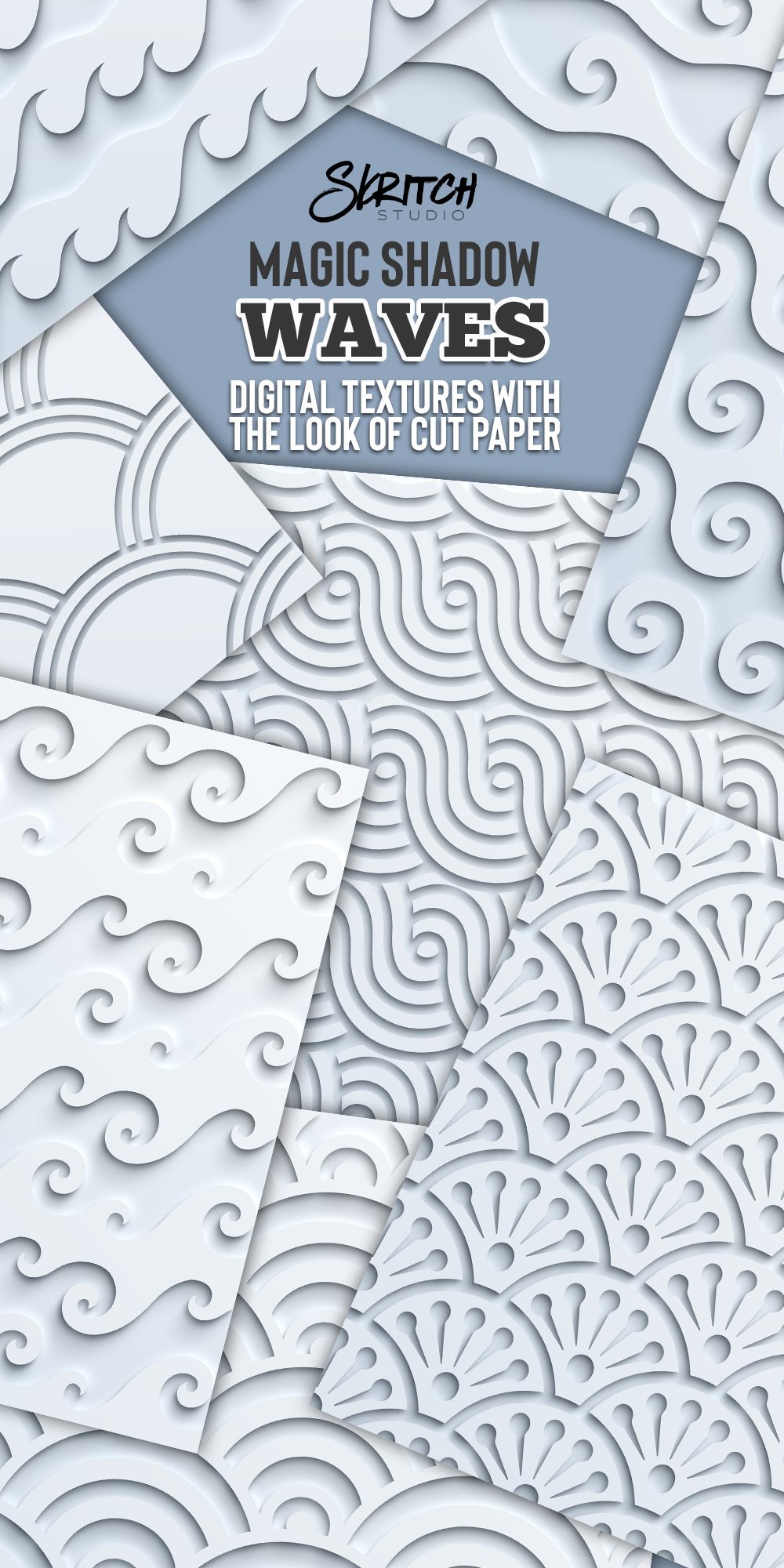 Magic Shadow White Waves Digital Paper Bundle