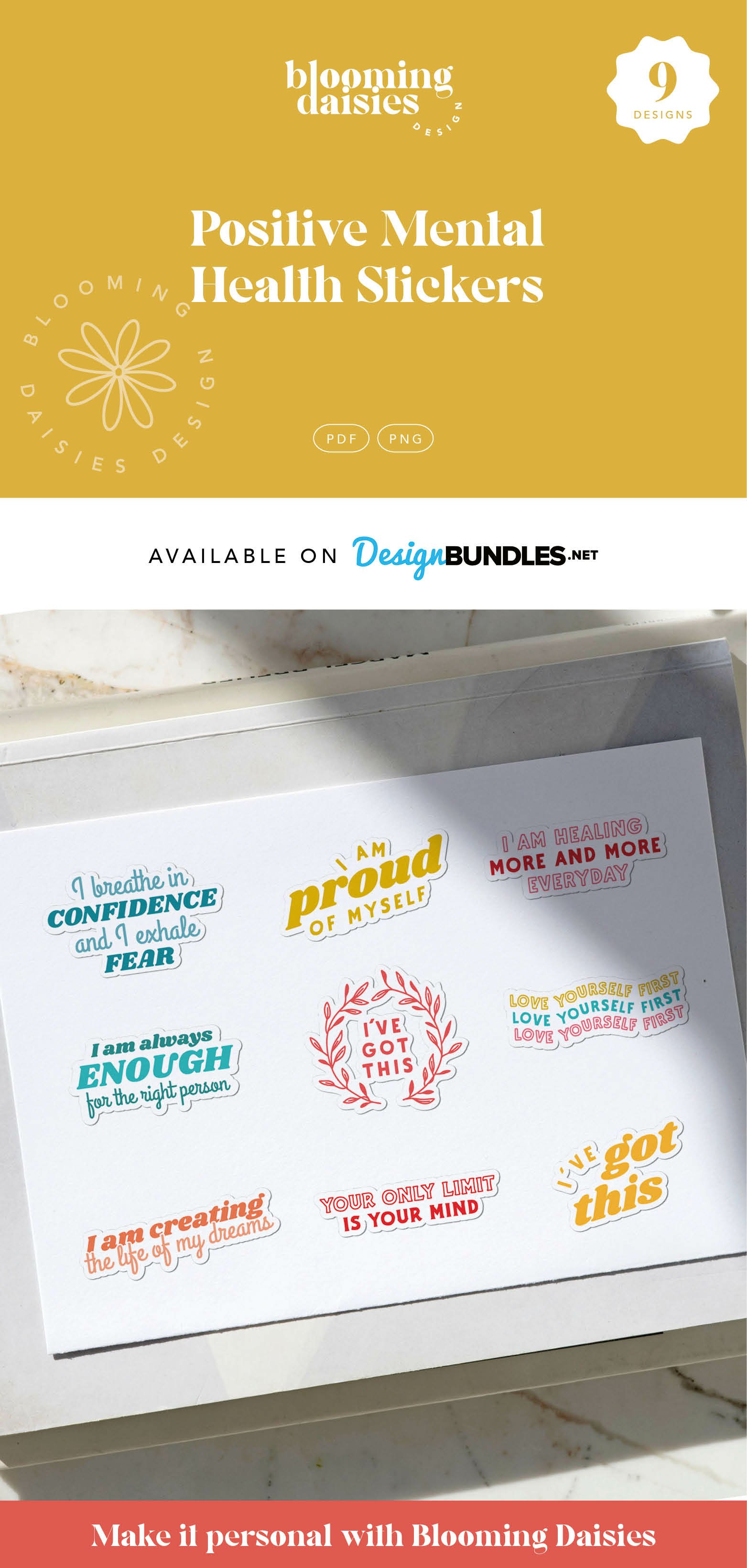 Positive Mental Health Stickers, 9x Rainbow Sticker Designs