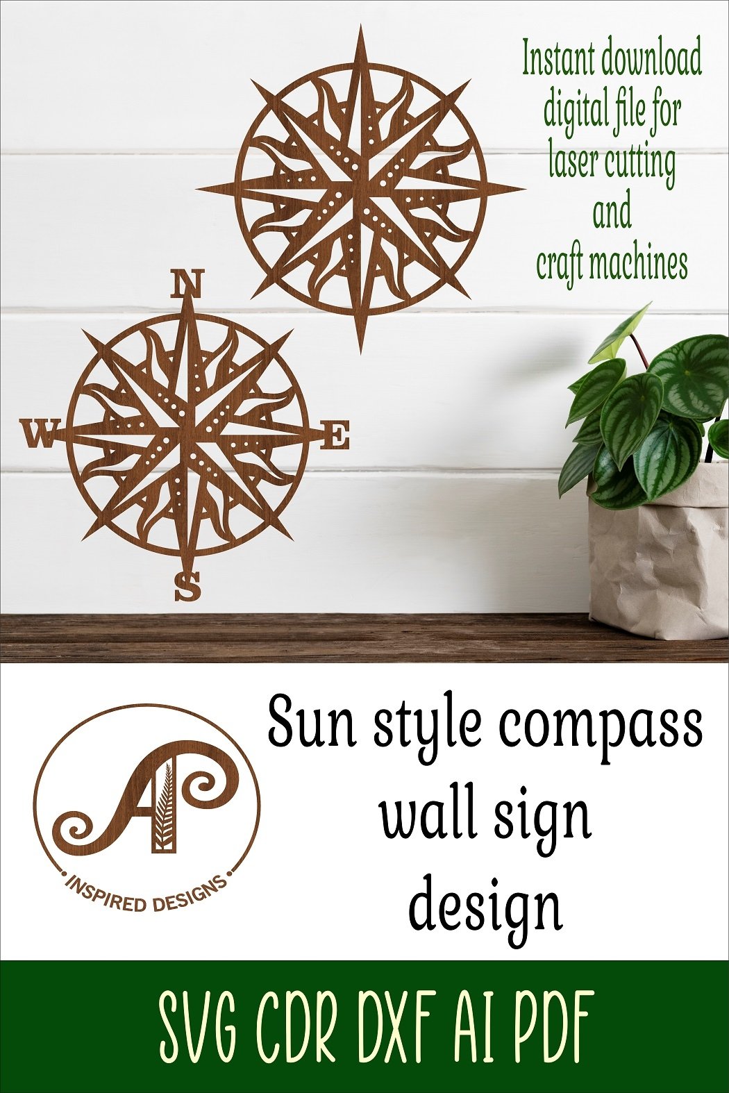 Sun Compass wall art sign, SVG file. vector