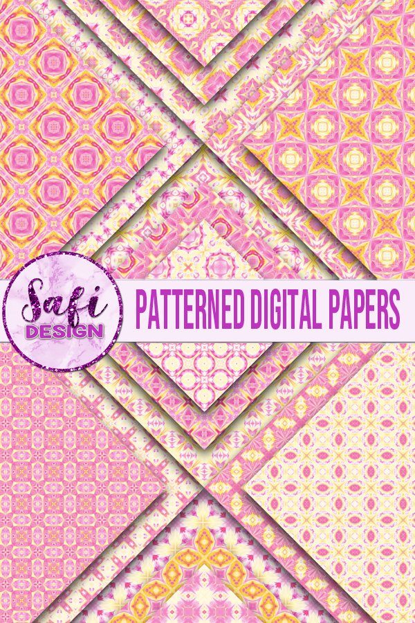 Yellow and Hot Pink Seamless Patterns - Digital Papers