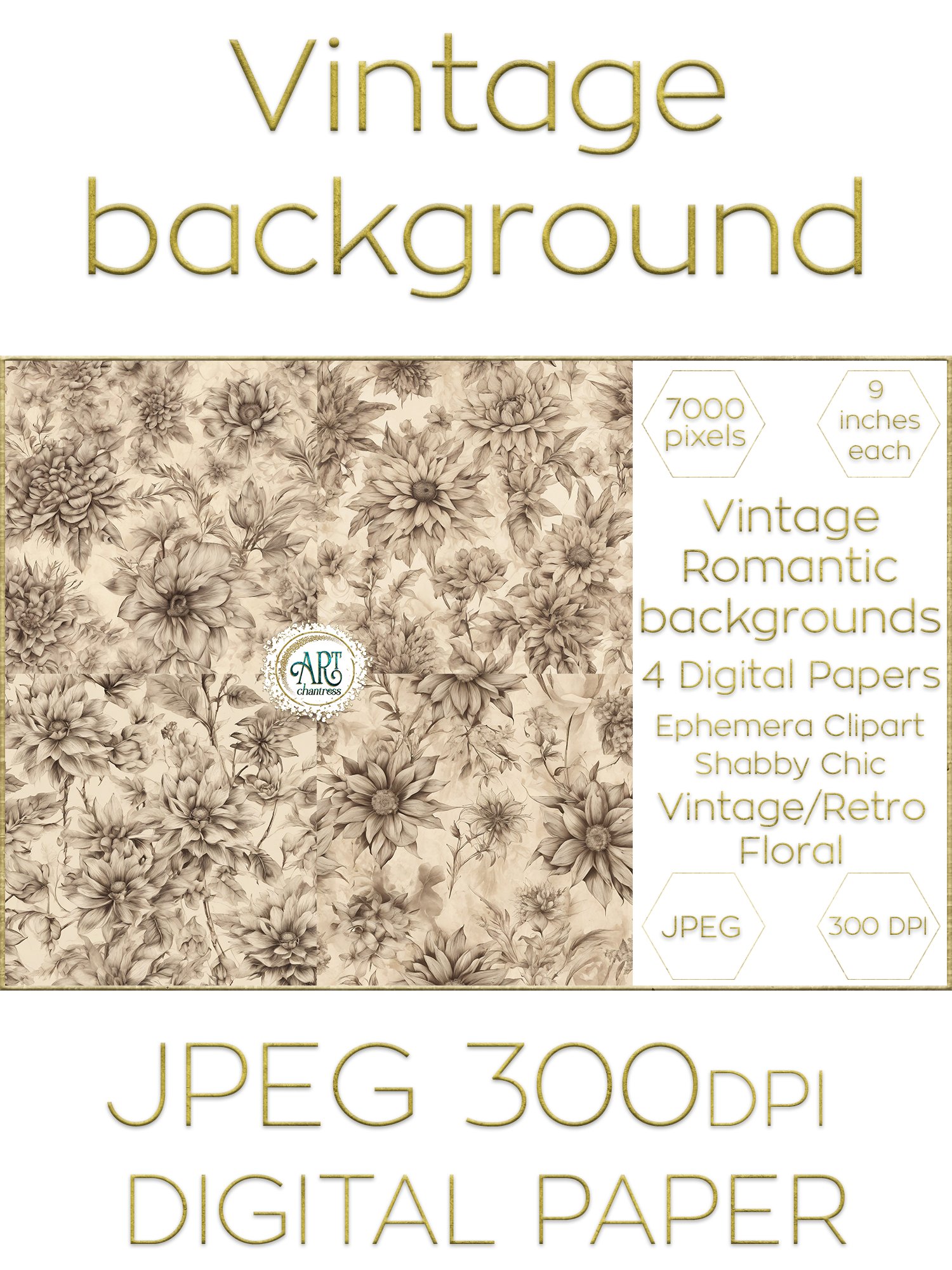 Vintage Floral Sketch Old Romantic Digital Paper (3104750)