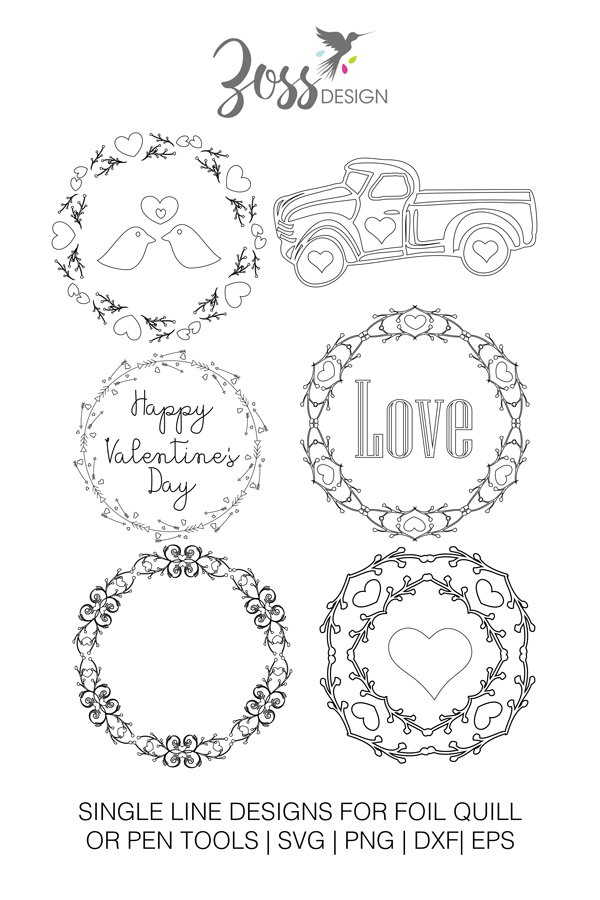 Valentine wreaths and single line design, svg and foil Quill