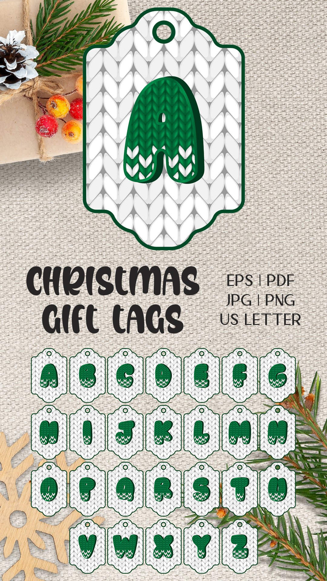 Alphabet letter tag Christmas stocking templates gift tag